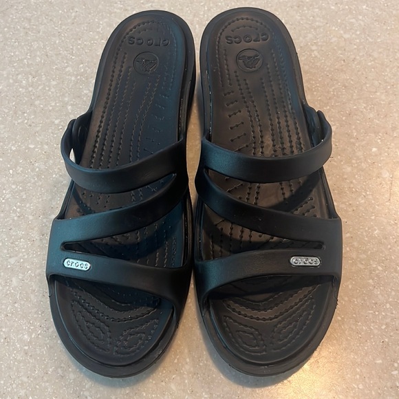 CROCS | Shoes | Crocs Patricia Style Wedge Criss Cross Sandals Black ...